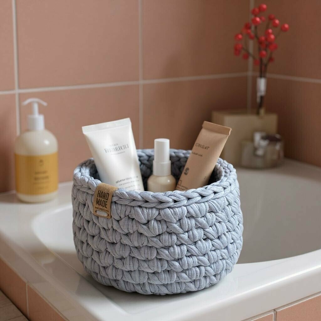 Корзина для хранения "Вязаная", трикотажная пряжа, серая, 1 шт