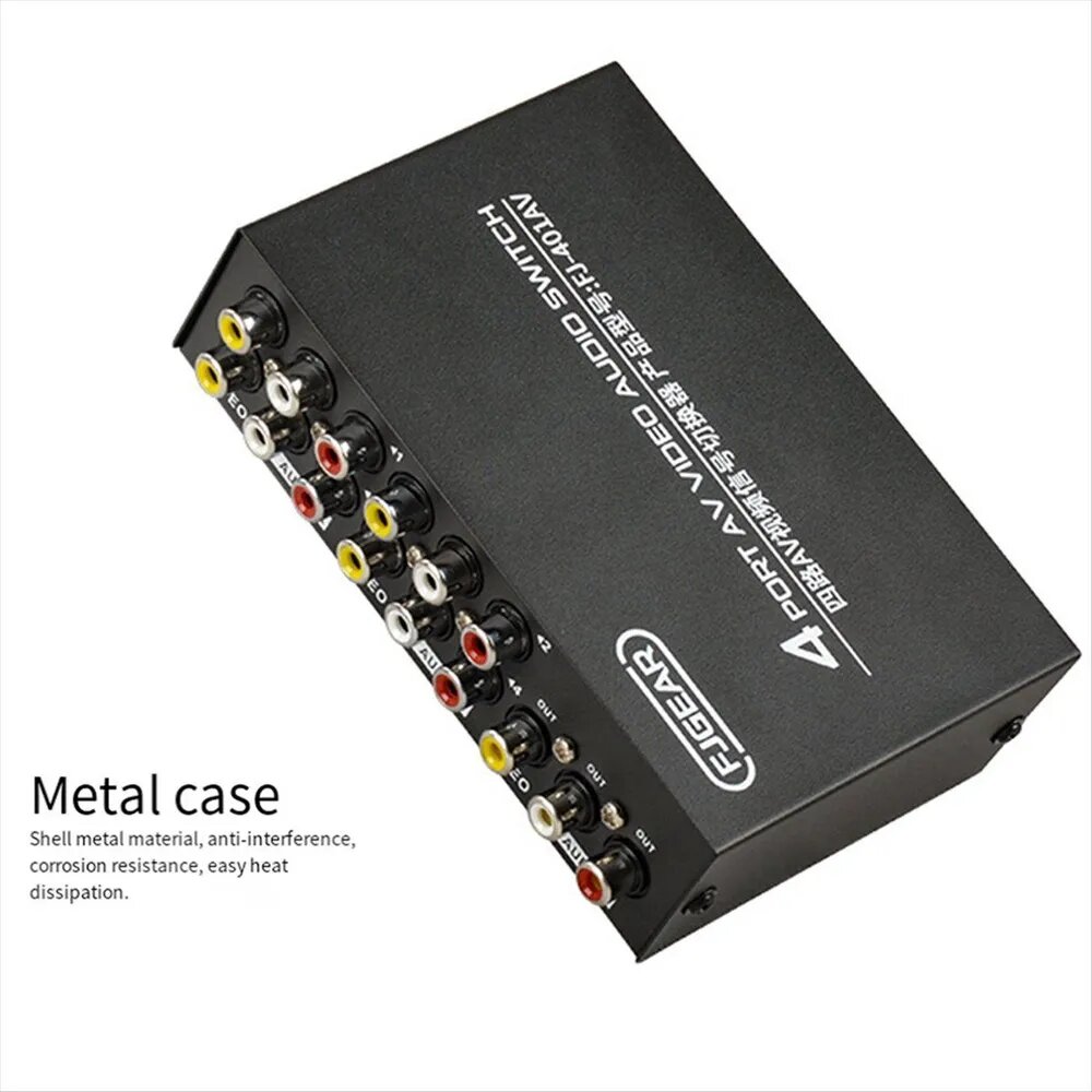 AV-коммутатор FJGEAR 4 входа/1 выход, AV-интерфейс RCA, аудио- и видеокоммутатор, многофункциональный 4-канальный AV-коммутатор.