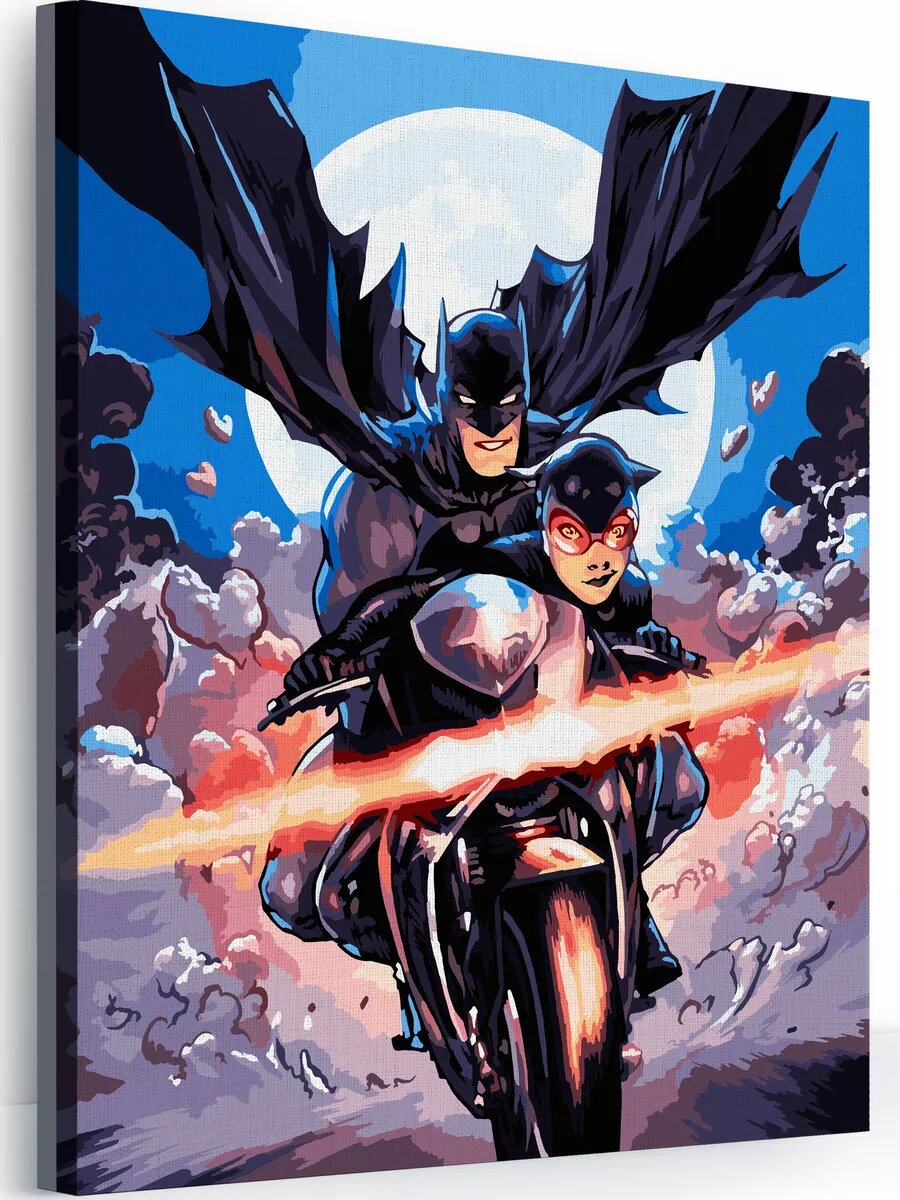 Картина по номерам на холсте с подрамником 40х50 см Бэтмен и Женщина-кошка