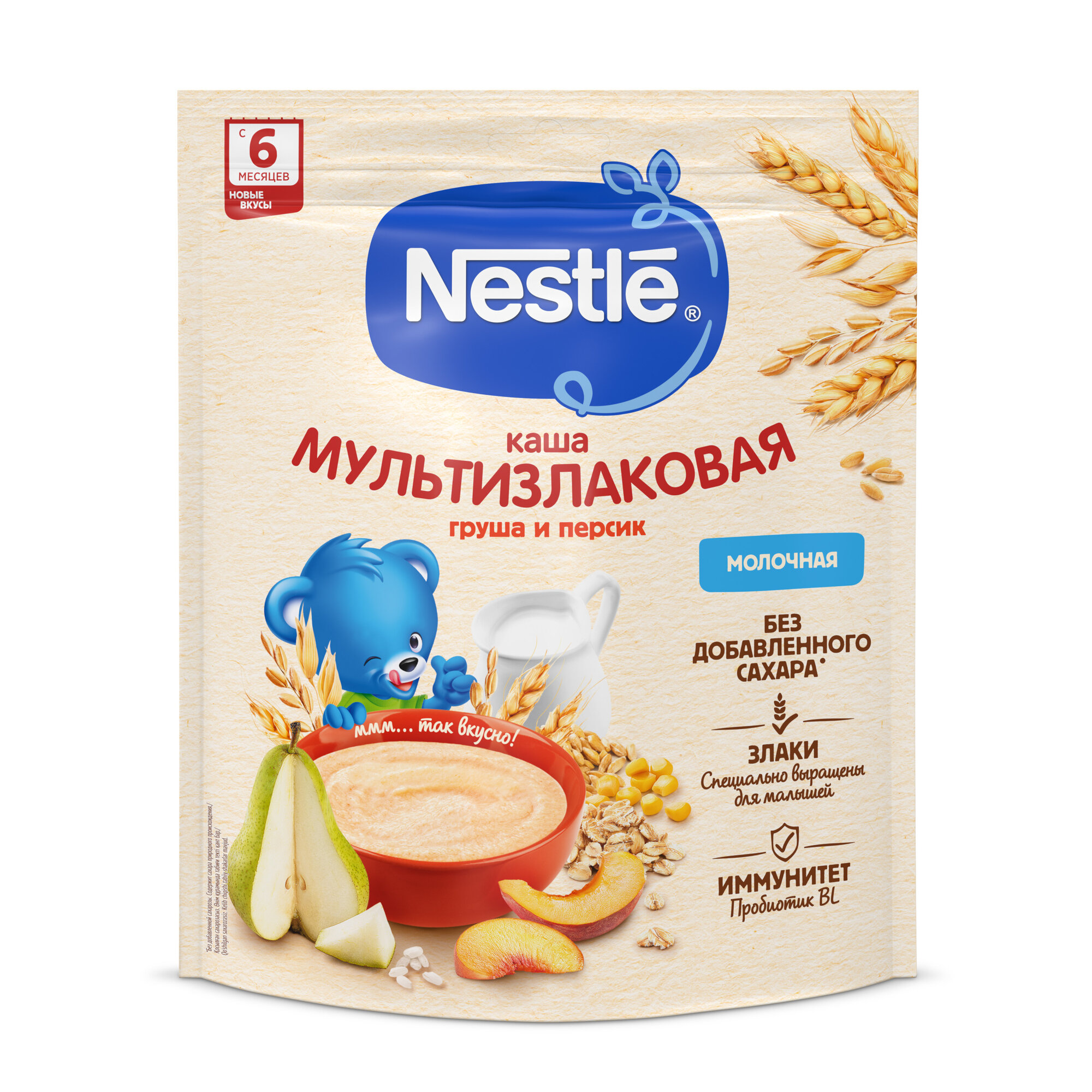 Каша молочная мультизлаковая с грушей и персиком Nestlé с 6 мес 200г с бифидоб