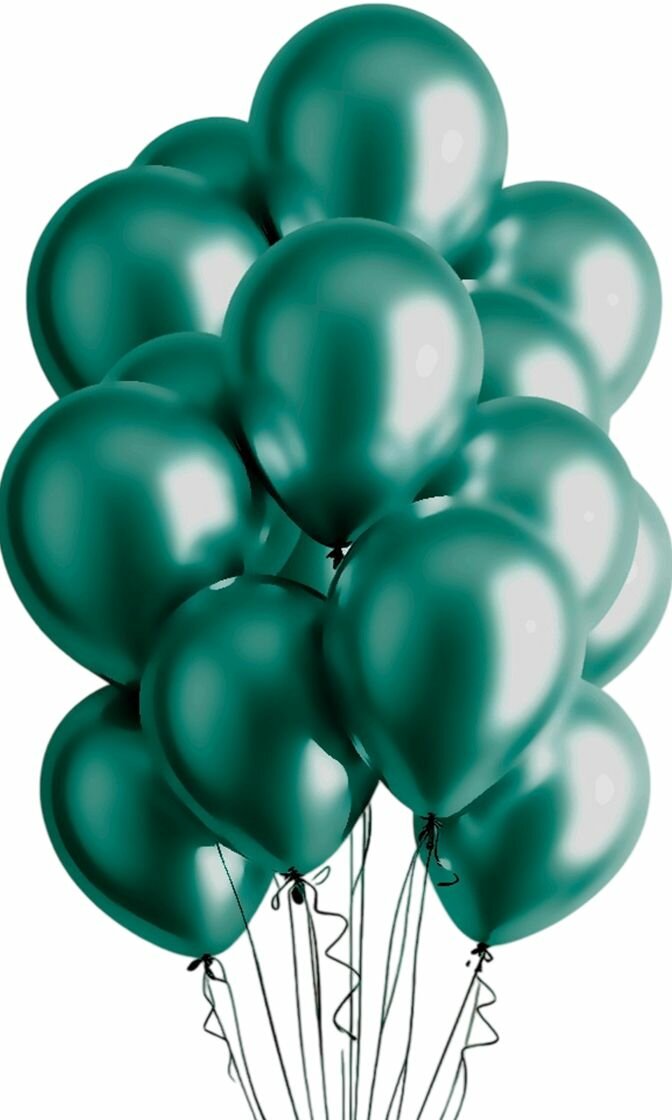 Воздушные латексные шары Хром 12", хромированные без рисунка, надувные хромовые шарики для наполнения гелием или воздухом, набор 500 штук, зеленыее