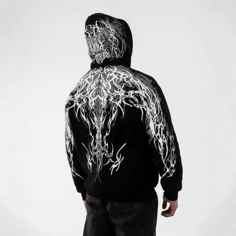 Мужская толстовка с капюшоном в стиле Харадзюку, темная уличная одежда, светящийся принт с XL