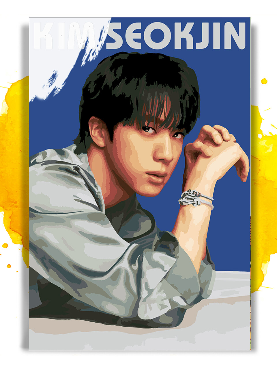 Картина по номерам на холсте BTS Ким Сокджин на синем фоне, 40 х 60 см