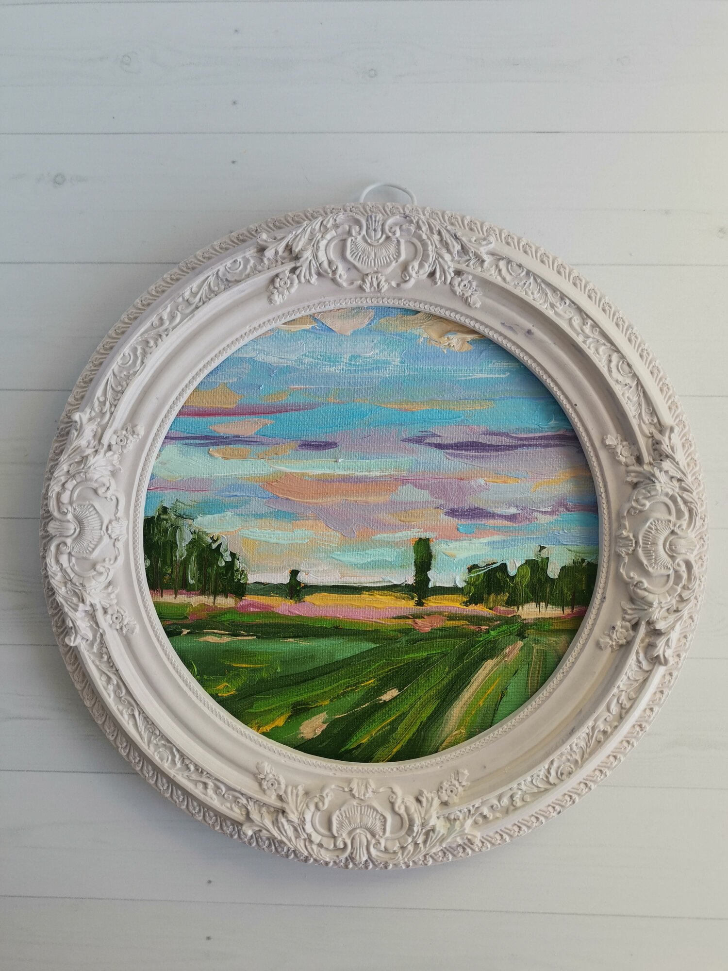 Картина маслом БрусникаАрт круглая Поле