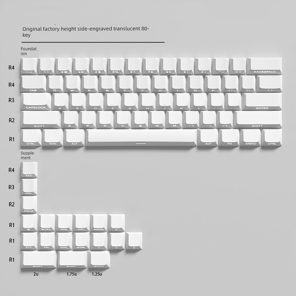Белые кейкапы с боковой печатью, оригинальная высота, высокопрозрачный PBT с сублимационной печатью, совместимы с