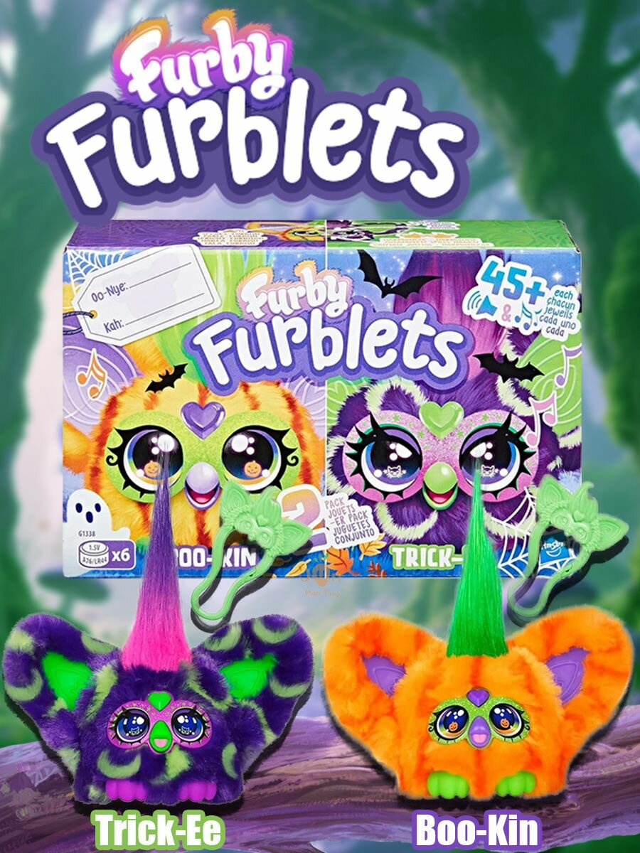 Ферби интерактивная игрушка Hasbro Furby Trick-Ee & Boo-Kin / Детские плюшевые игрушки с двумя брелками для ключей, подходящие для подарков на день рождения детям от 6 лет и старше