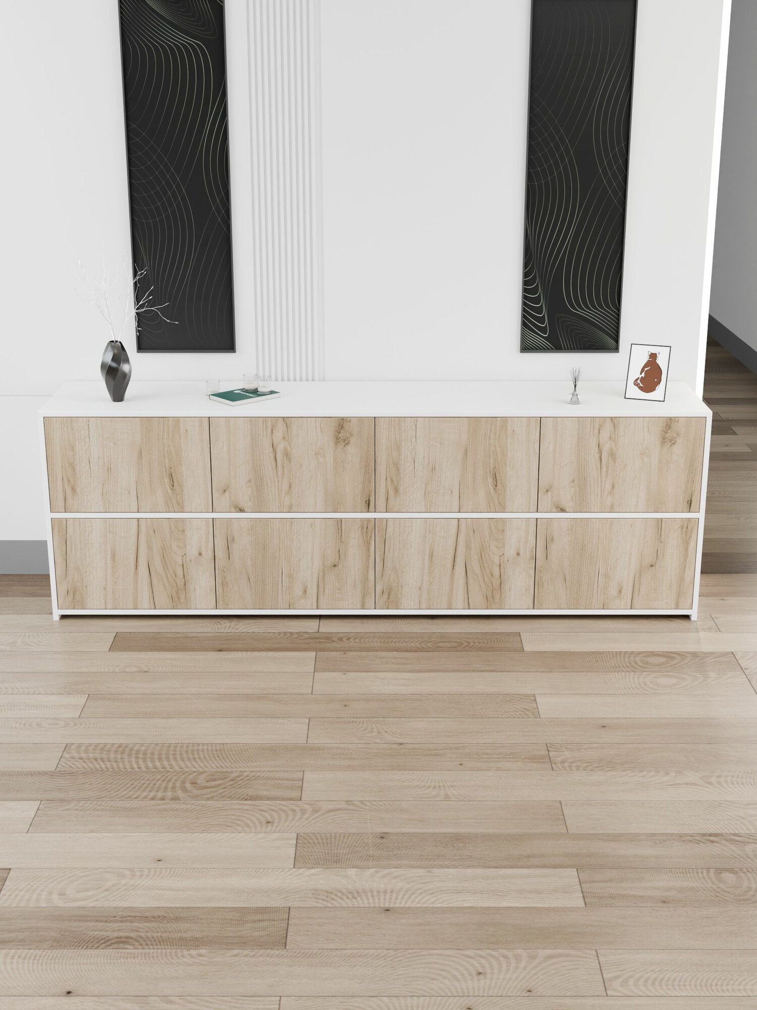 Изумлит Комод для белья и одежды Каллисто 200х66.8х40 см, белый/дуб крафт серый