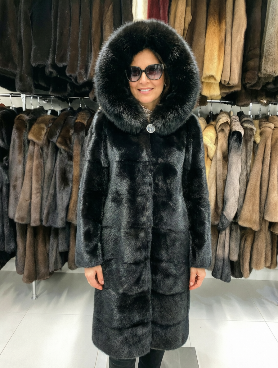 Шуба. Стильная. Норка с капюшоном 40-42 р.