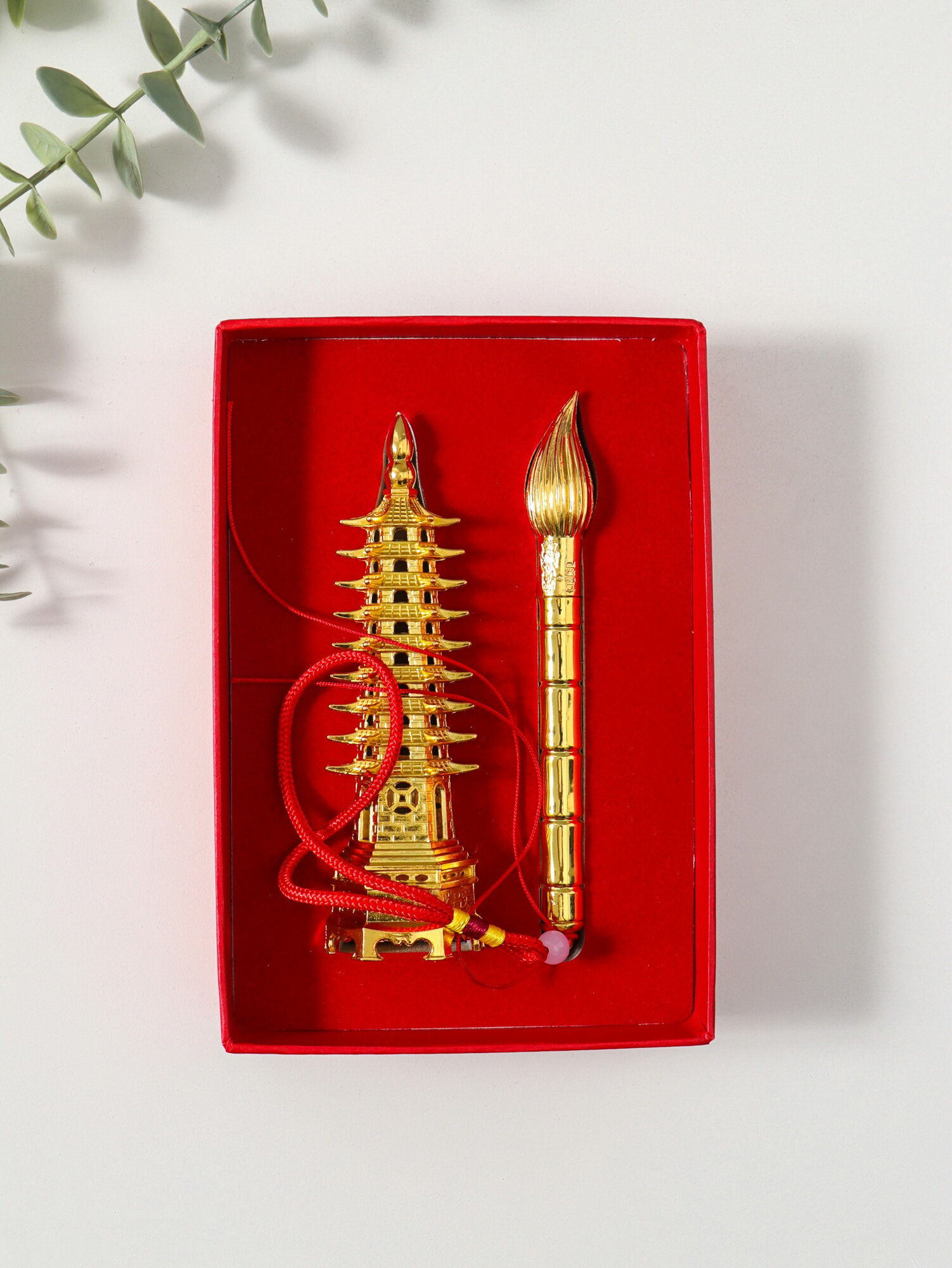 Набор нэцкэ фигурок 2 шт. "Пагода литературы", металл под золото, подарочные