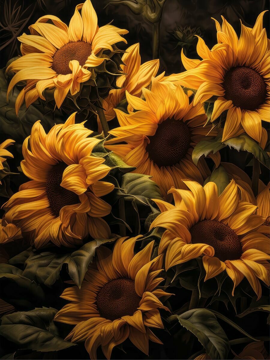 Постер для интерьера на стену (50х70 см). Цветы Подсолнухи