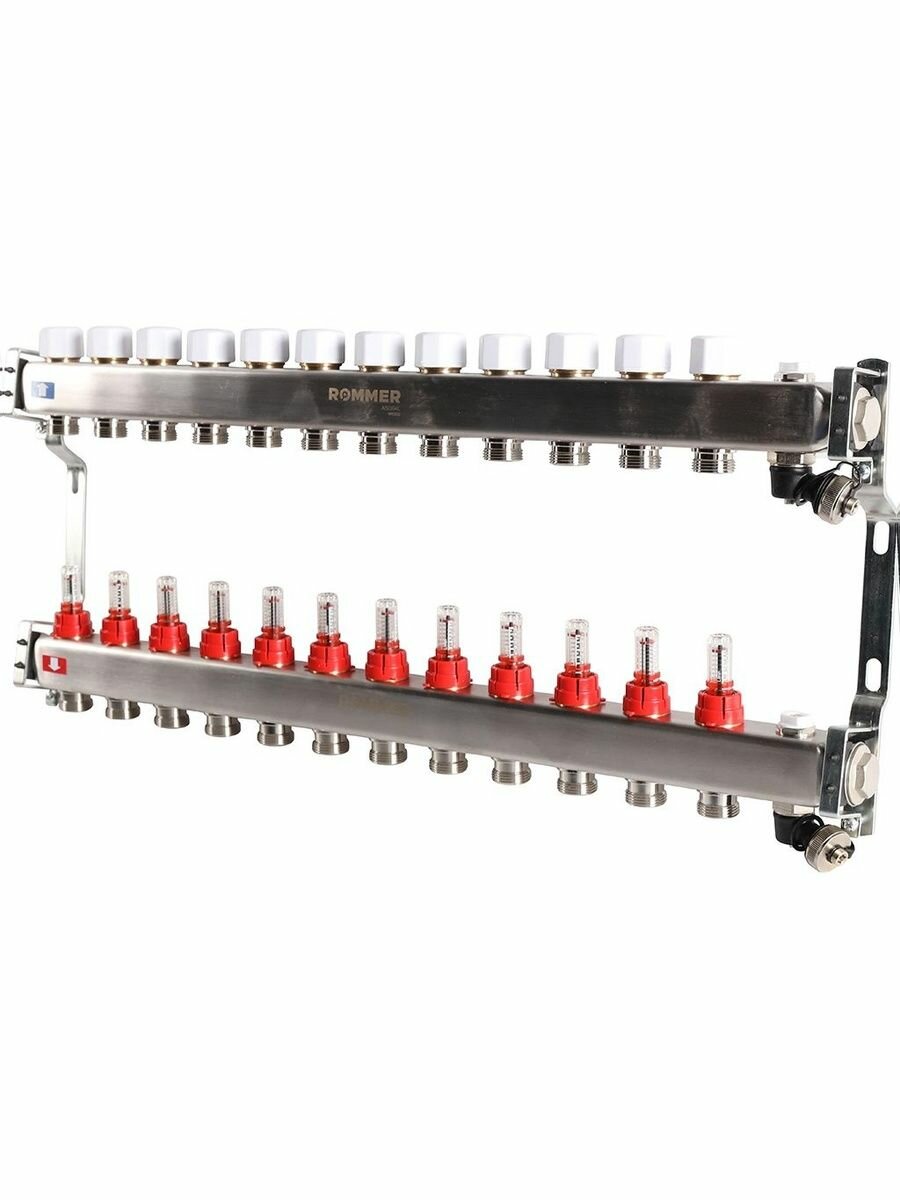 Коллектор распределительный Rommer RMS-1201-000012 1" 12 выходов 3/4" с расходомерами