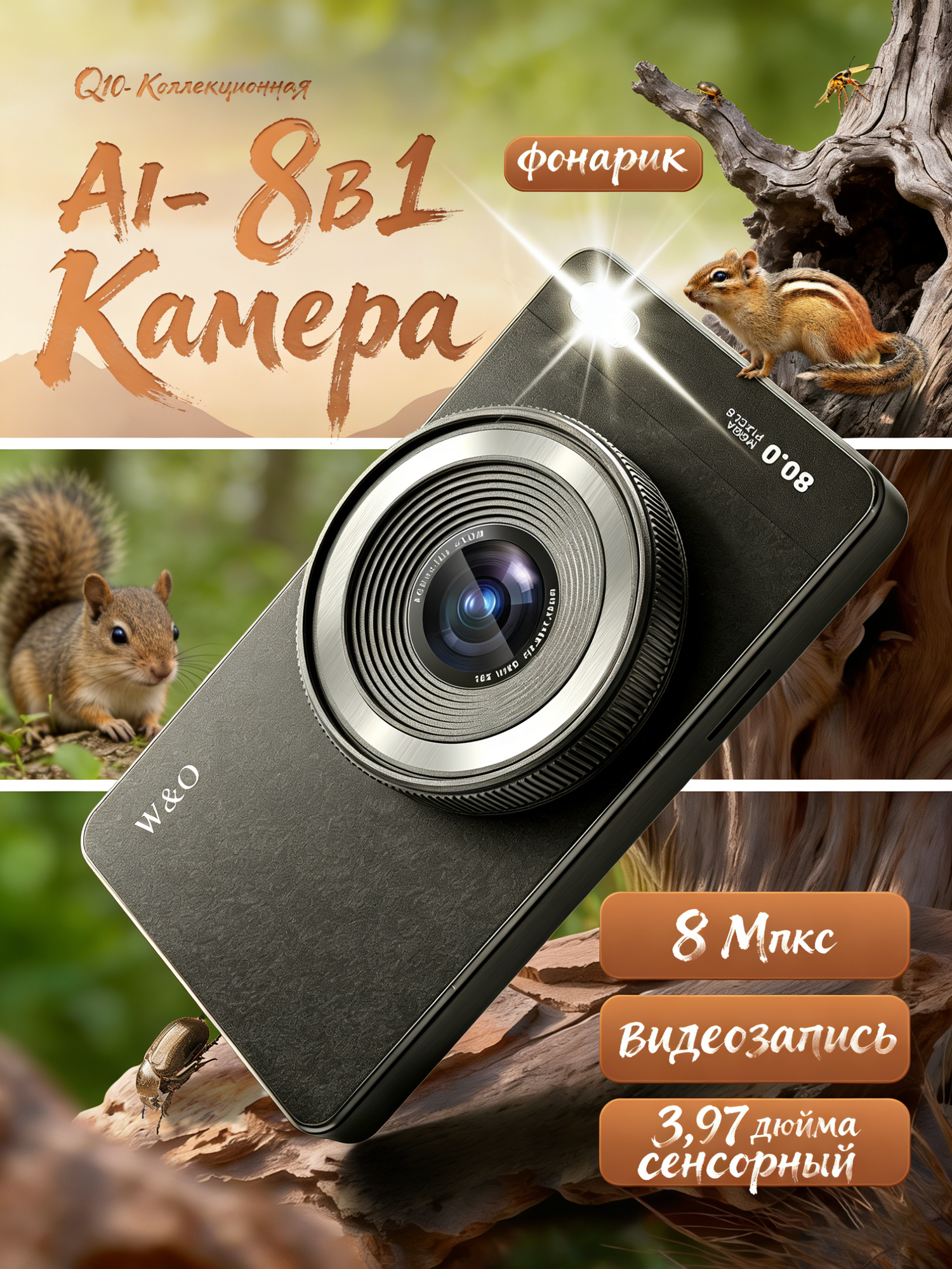 AI-фотоаппарат ,8 МП+80 МП, Интеллектуальная камера с искусственным интеллектом, Сенсорный дисплей,1400мАч, Wi-Fi.