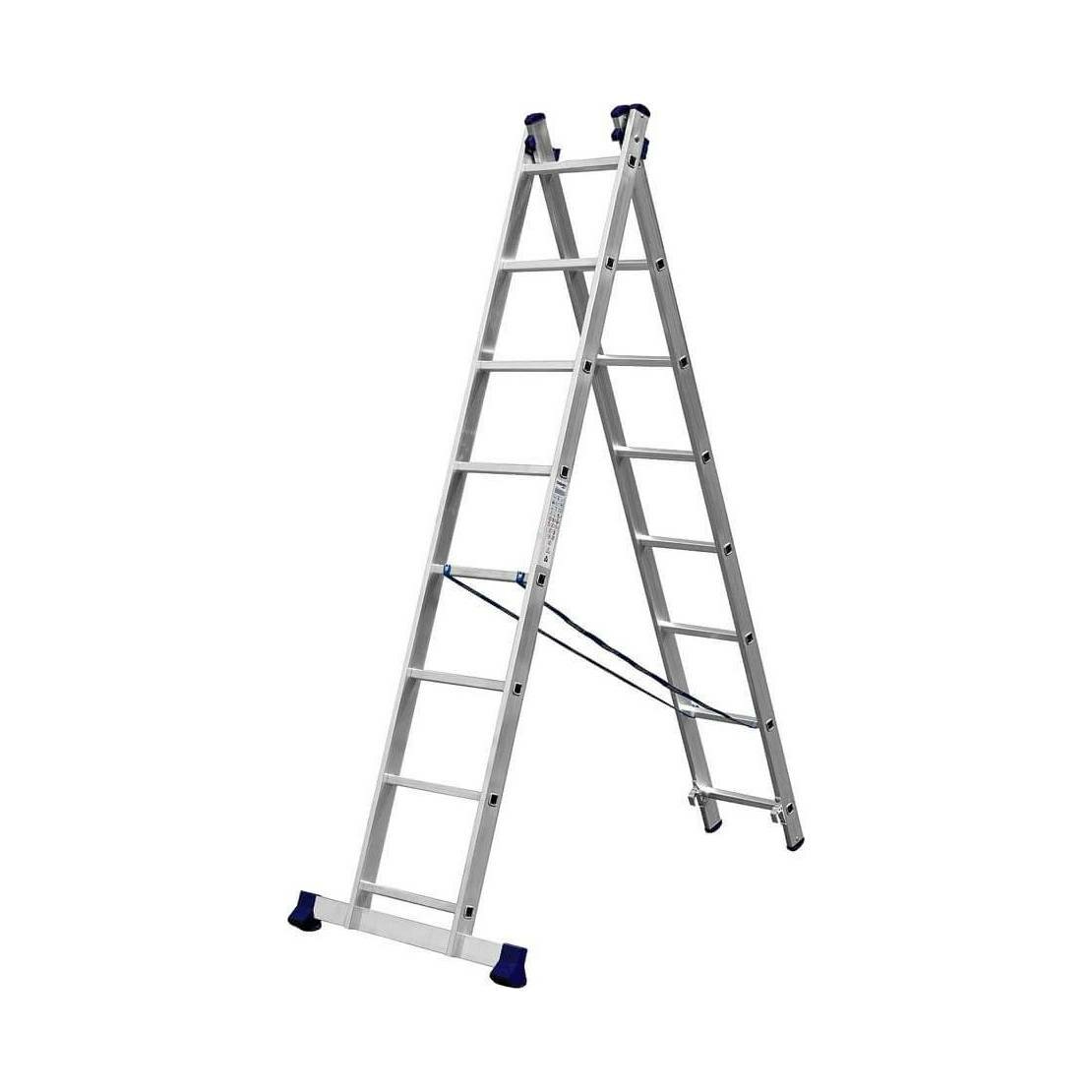 Лестница СИБИН 38823-08, 2 секции по 8 ступеней, нагрузка до 150 кг, серебристый