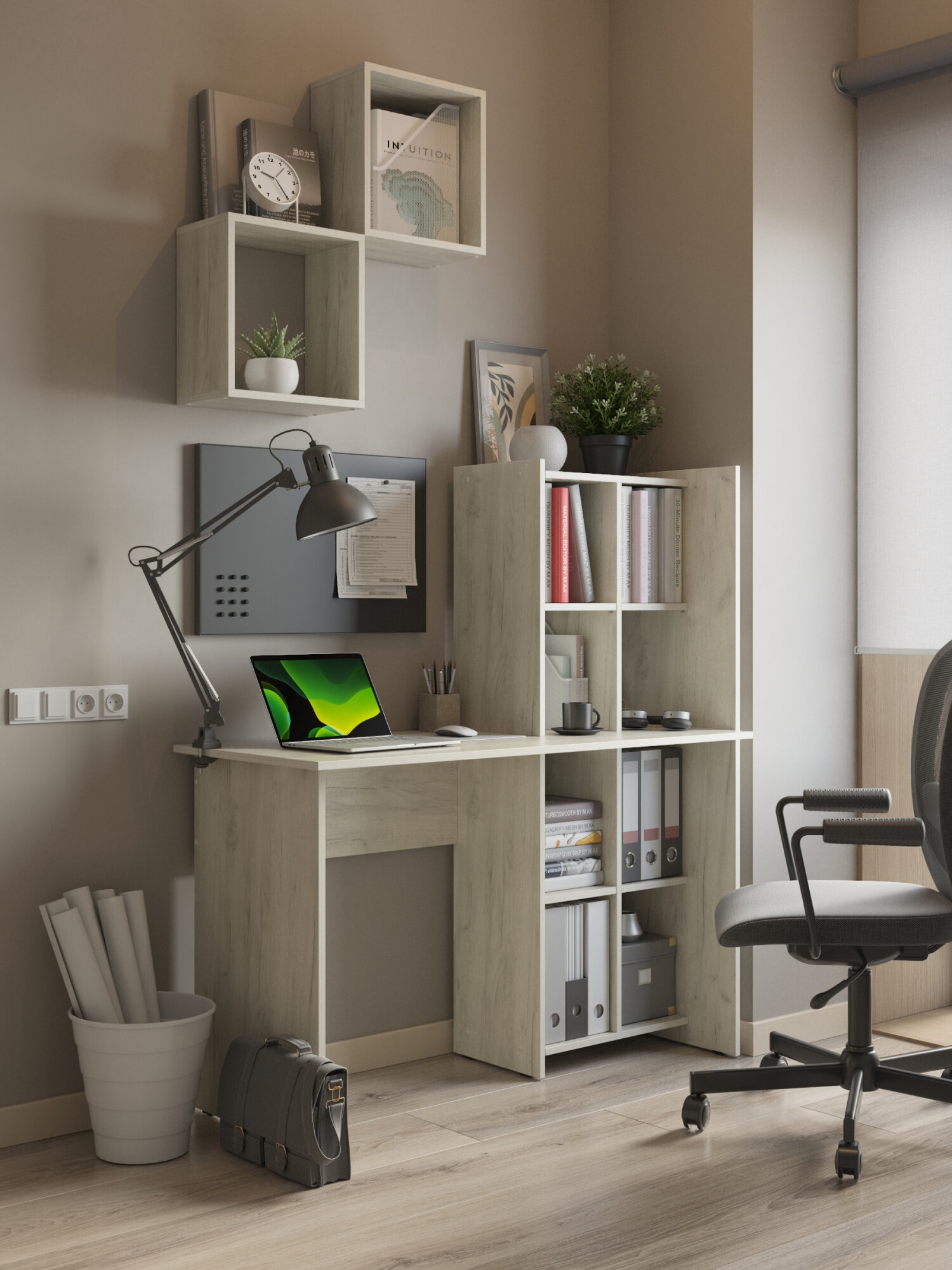 Стол письменный Vif "Эдем-1" дуб крафт белый с надстройкой, 1218х522х1358 мм.