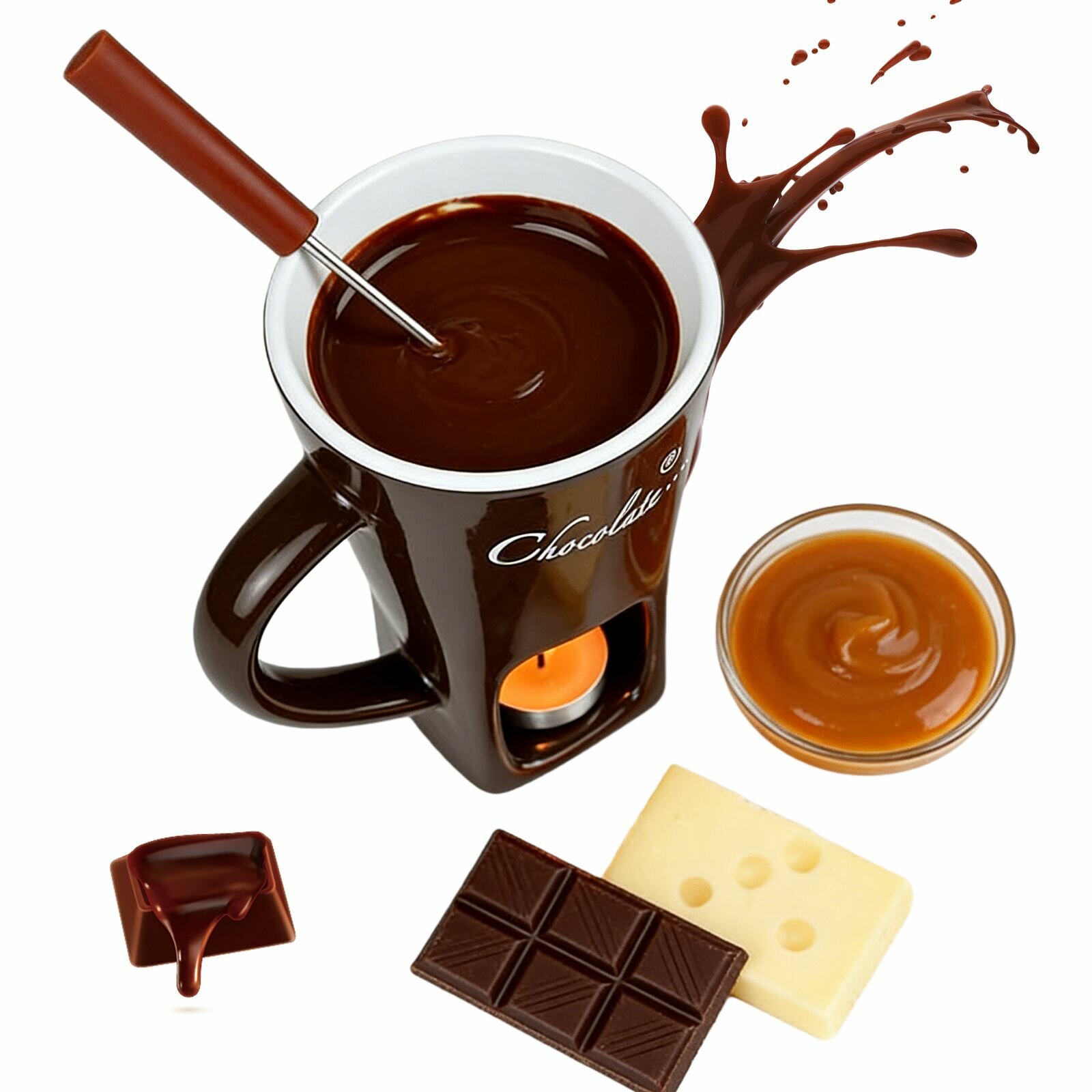 Керамическая чашка для горячего шоколада с подогревом на свече, чёрная