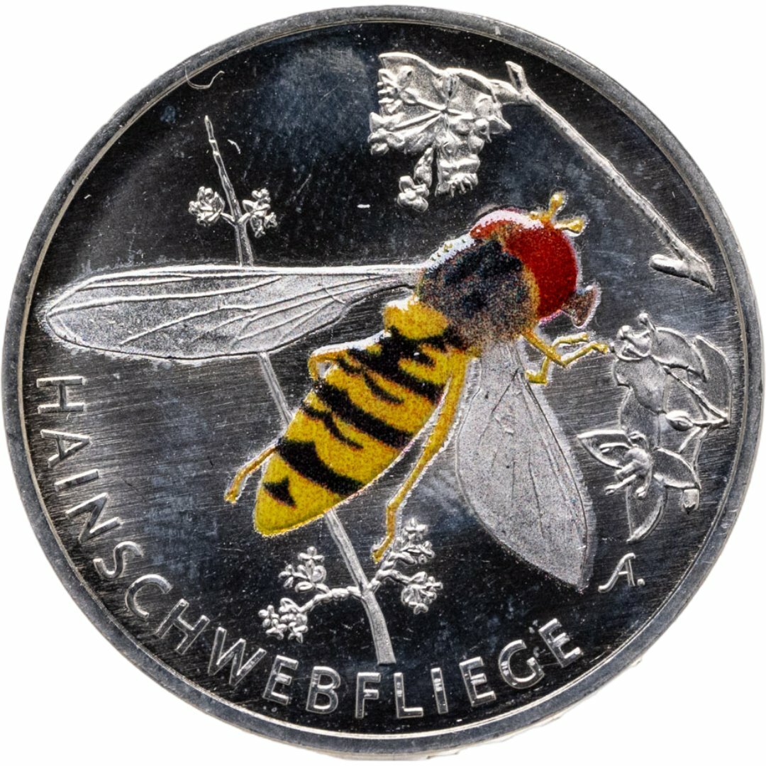 Германия 5 евро 2024 "Царство насекомых - Муха-журчалка", Мельхиор медь-никель, в сохранности UNC