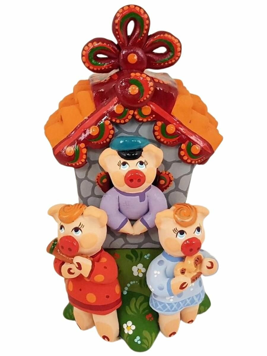 Домик сказочный "Три поросенка", Ковровская глиняная игрушка, ручная авторская работа