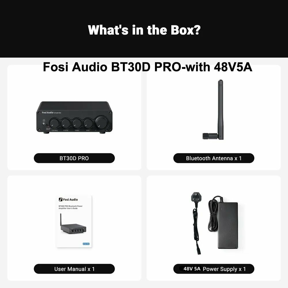 Fosi Audio BT30D PRO Цифровой усилитель мощности high fidelity TPA3255 Bluetooth 5.0 стерео 2.1-канальный