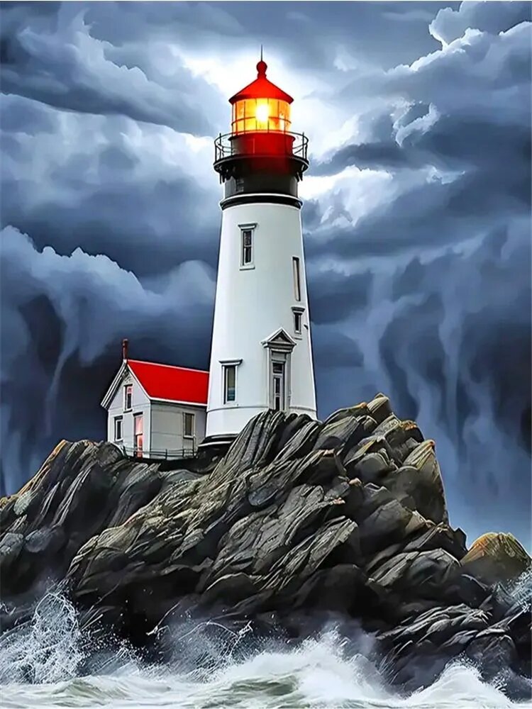 Алмазная Мозаика "Пейзаж Маяка" 40х50 См Алмазная Вышивка / Картина Стразами Подарков / Украшения