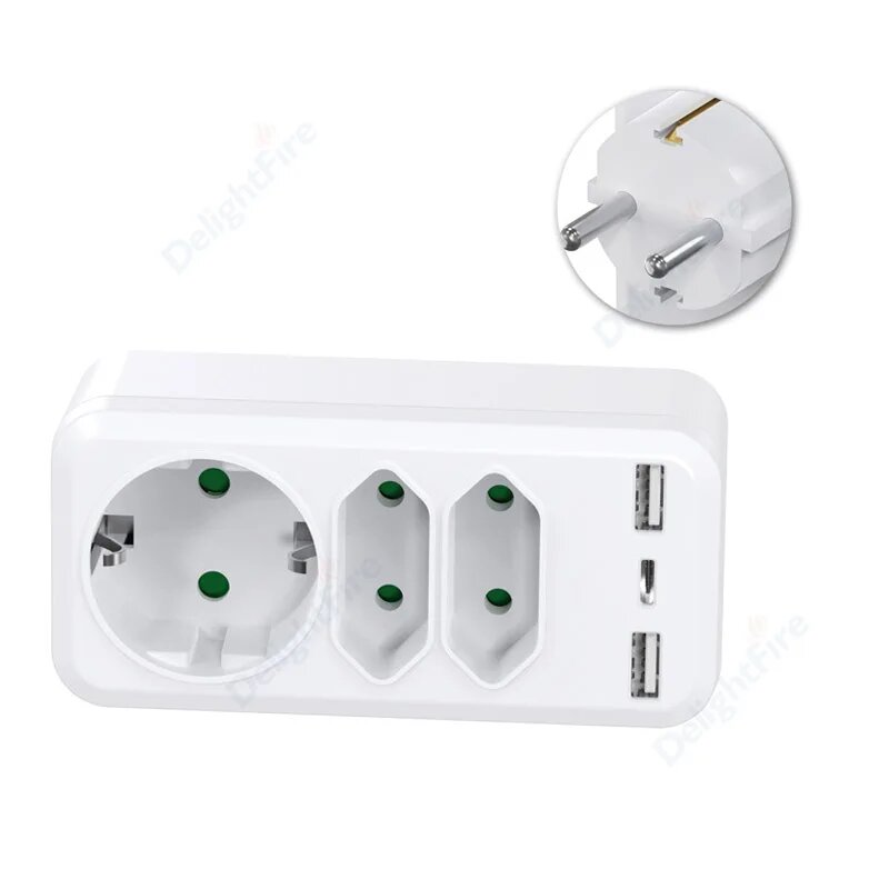 Белый адаптер розеток DelightFire с USB, 1шт
