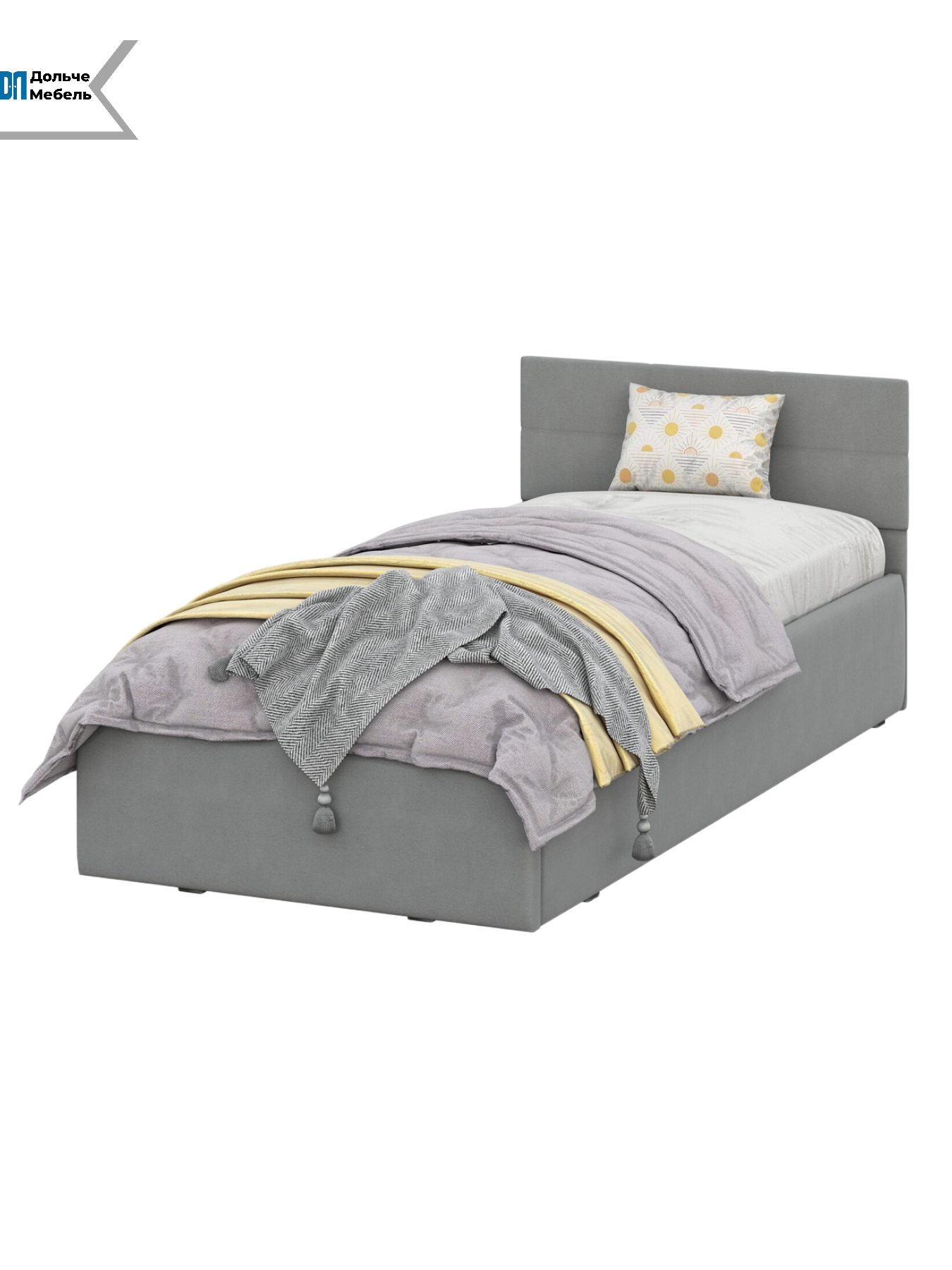 Кровать односпальная 90х200 см с основанием №4, мягкое изголовье, серая ткань, кровать для подростка и взрослых