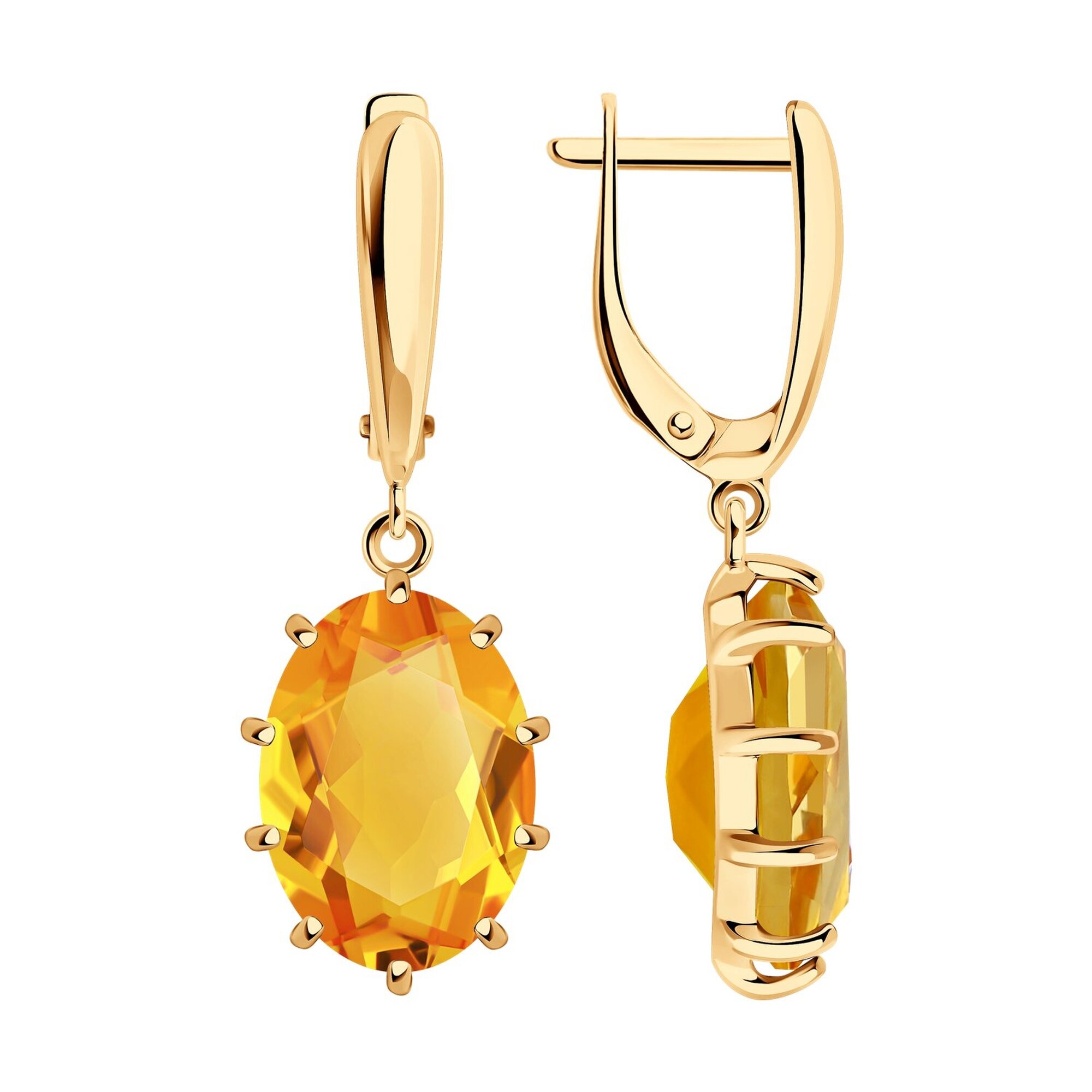 Серьги, красное золото, 585 проба, цитрин