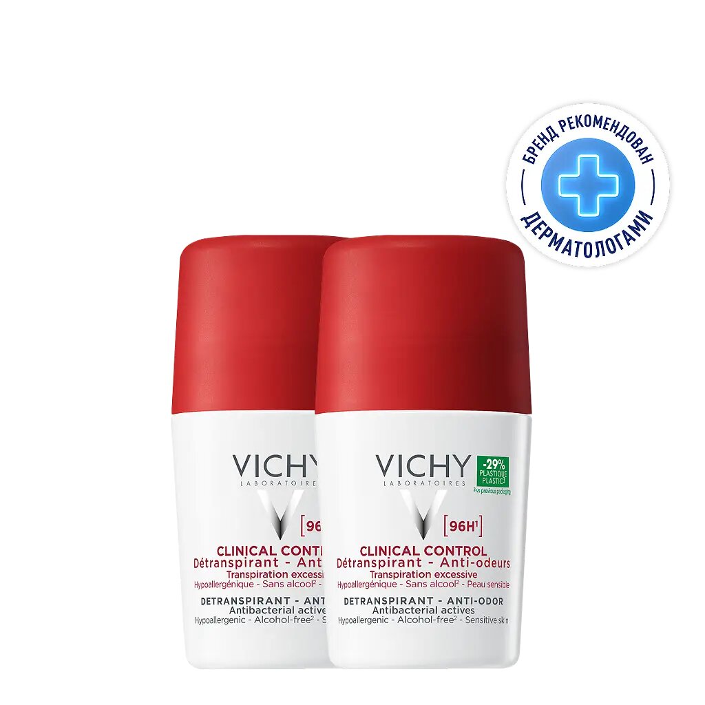 Vichy Дезодорант-антиперспирант Clinical Control шариковый с защитой 96 ч 50 мл 2 шт
