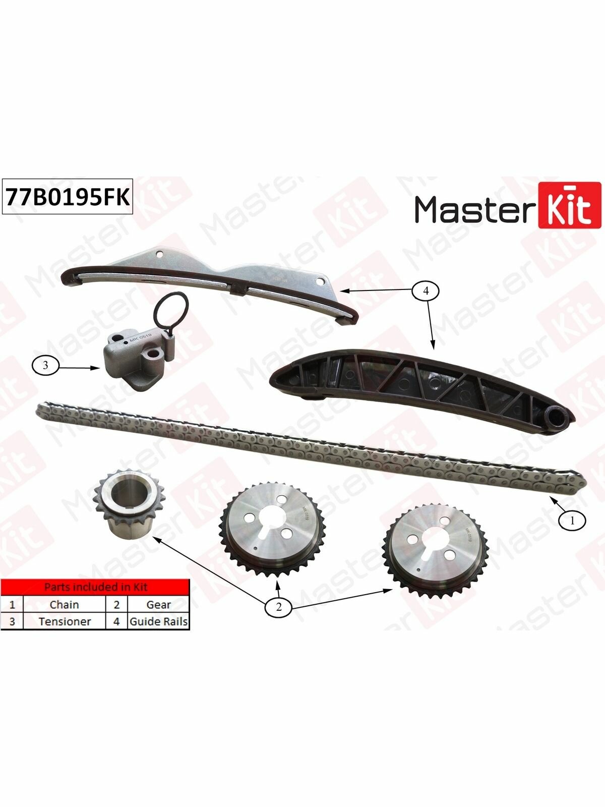 Комплект цепи ГРМ для а/м Chevrolet Matiz, Spark / Шевроле Матиз, Спарк, MASTERKIT 77B0195FK