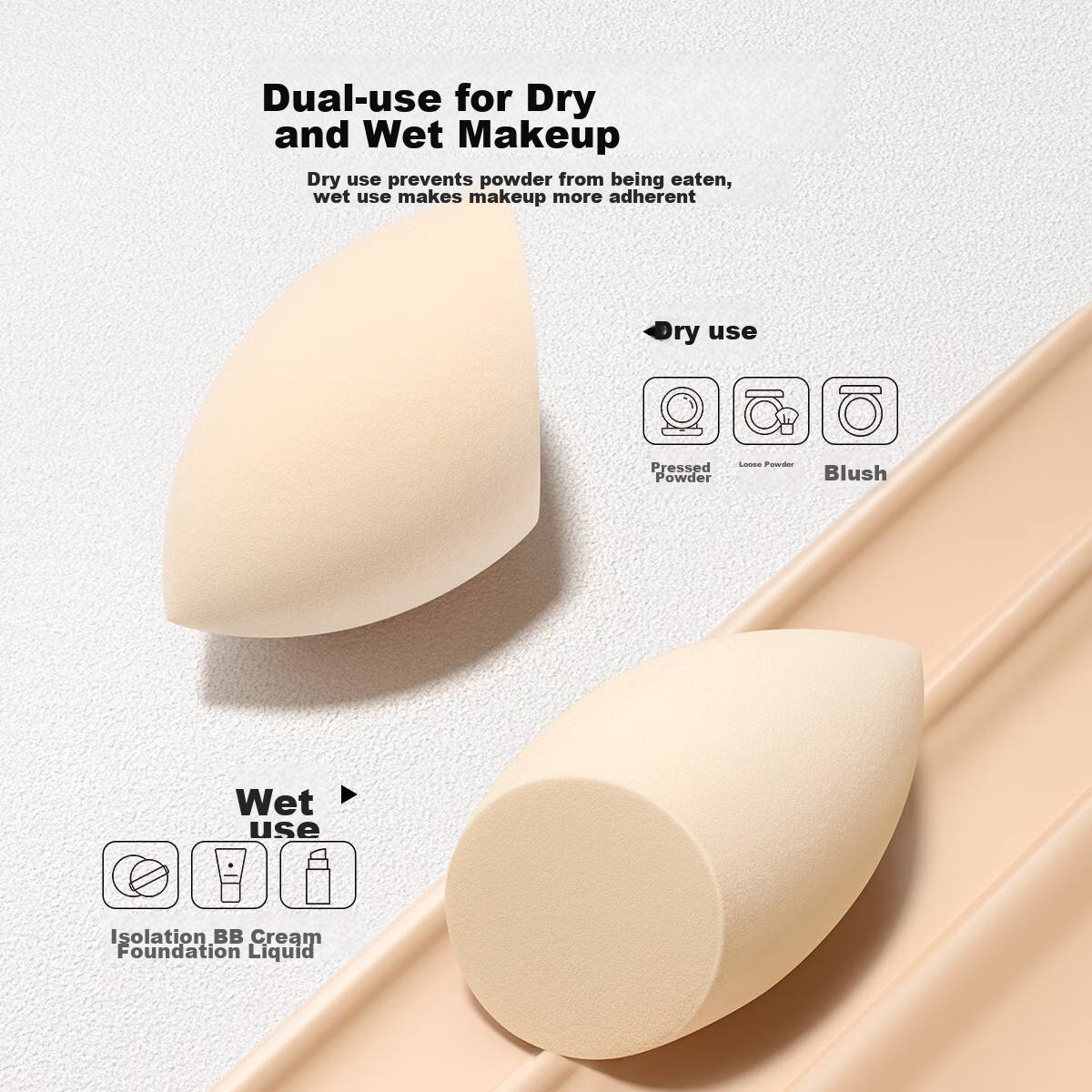 CARLI BYBEL Beauty Sponge, Resistant to Powder Absorption, Ultra-Soft Sponge, Powder Puff, for Air Cushion Foundation And Liquid Foundation, Dual-Use for Dry And Wet Application