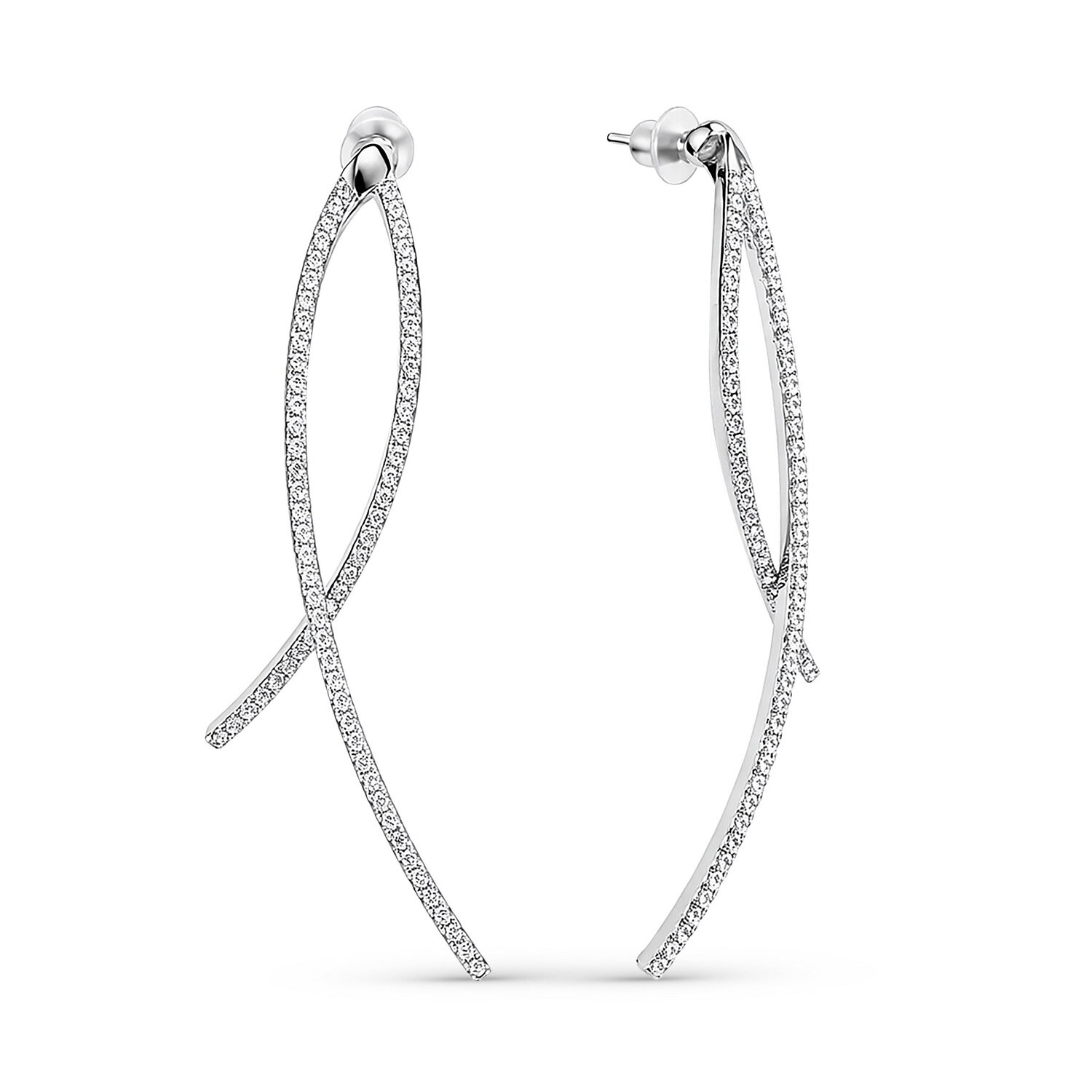 Серьги пусеты, серебро, 925 проба, родирование, фианит