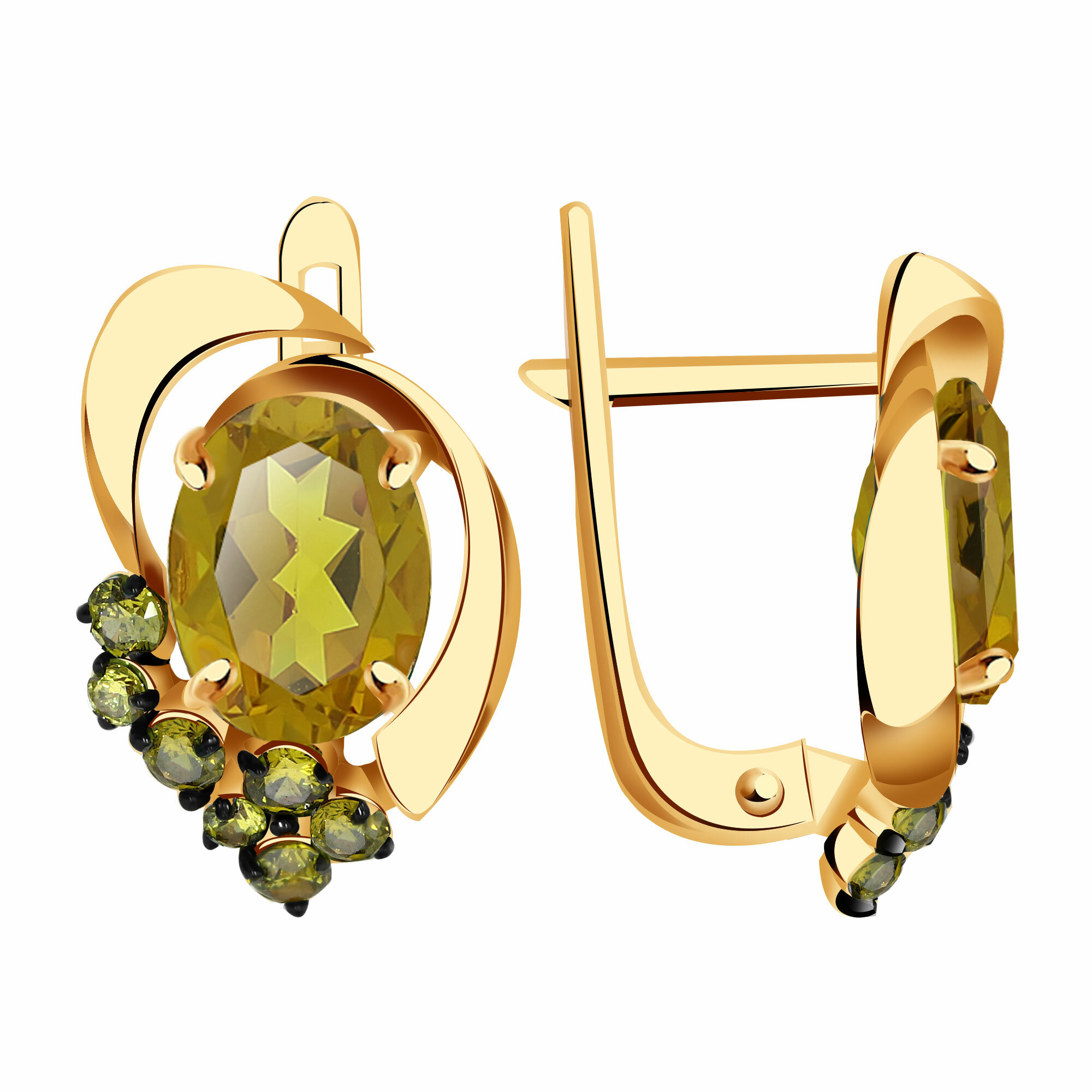 Серьги, красное золото, 585 проба, фианит, султанит