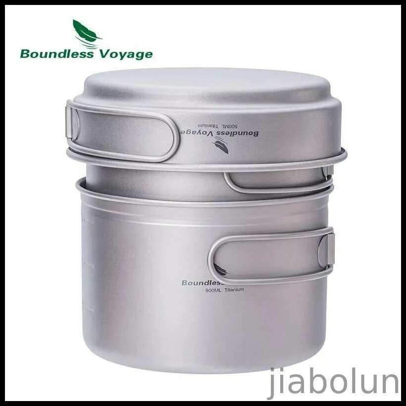 Титановый Набор Посуды Boundless Voyage Ti2036C - 3 В 1 (500/900/1080 Мл), Лёгкие Кастрюли И Миски Из Чистого Титана TA1 Для Кемпинга, Туризма И Походов
