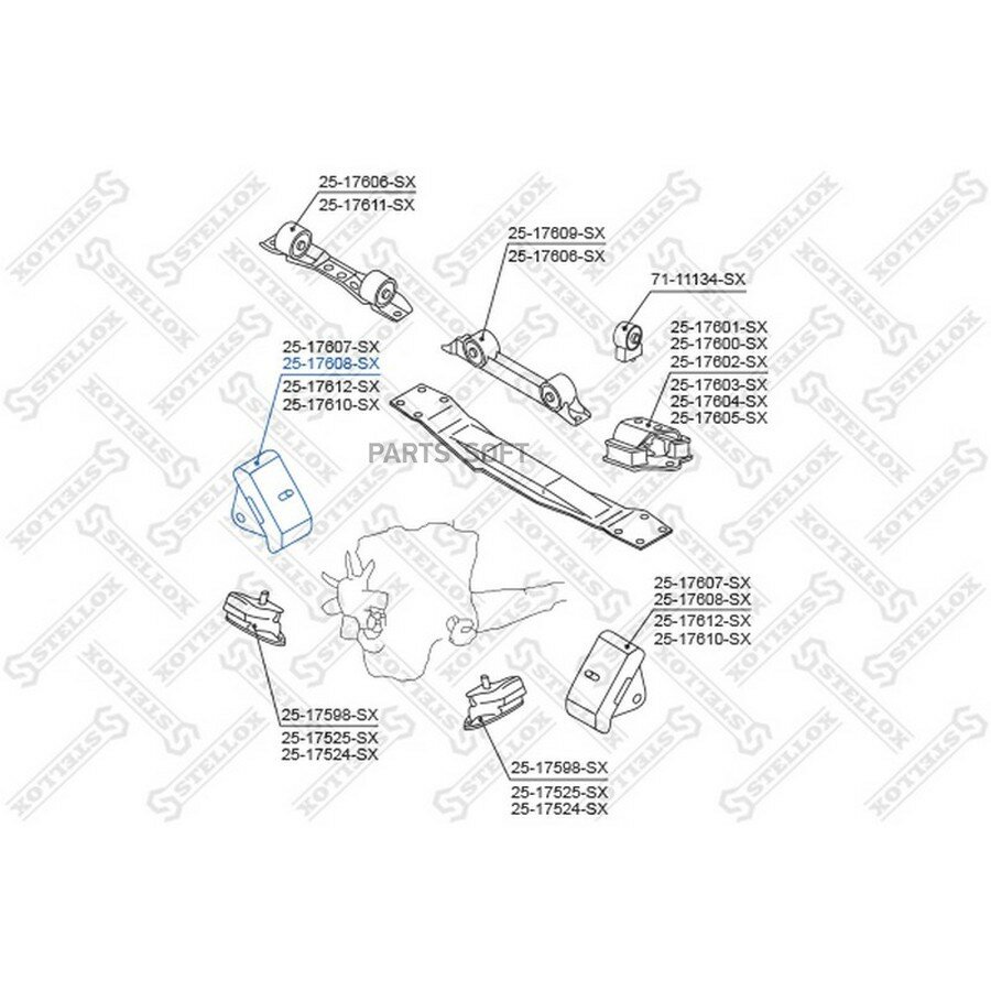 Подушка двигателя задняя!\ Mitsubishi Pajero II V14W-V55W 1991-2004 от официального дистрибьютора, STELLOX, артикул 2517608SX