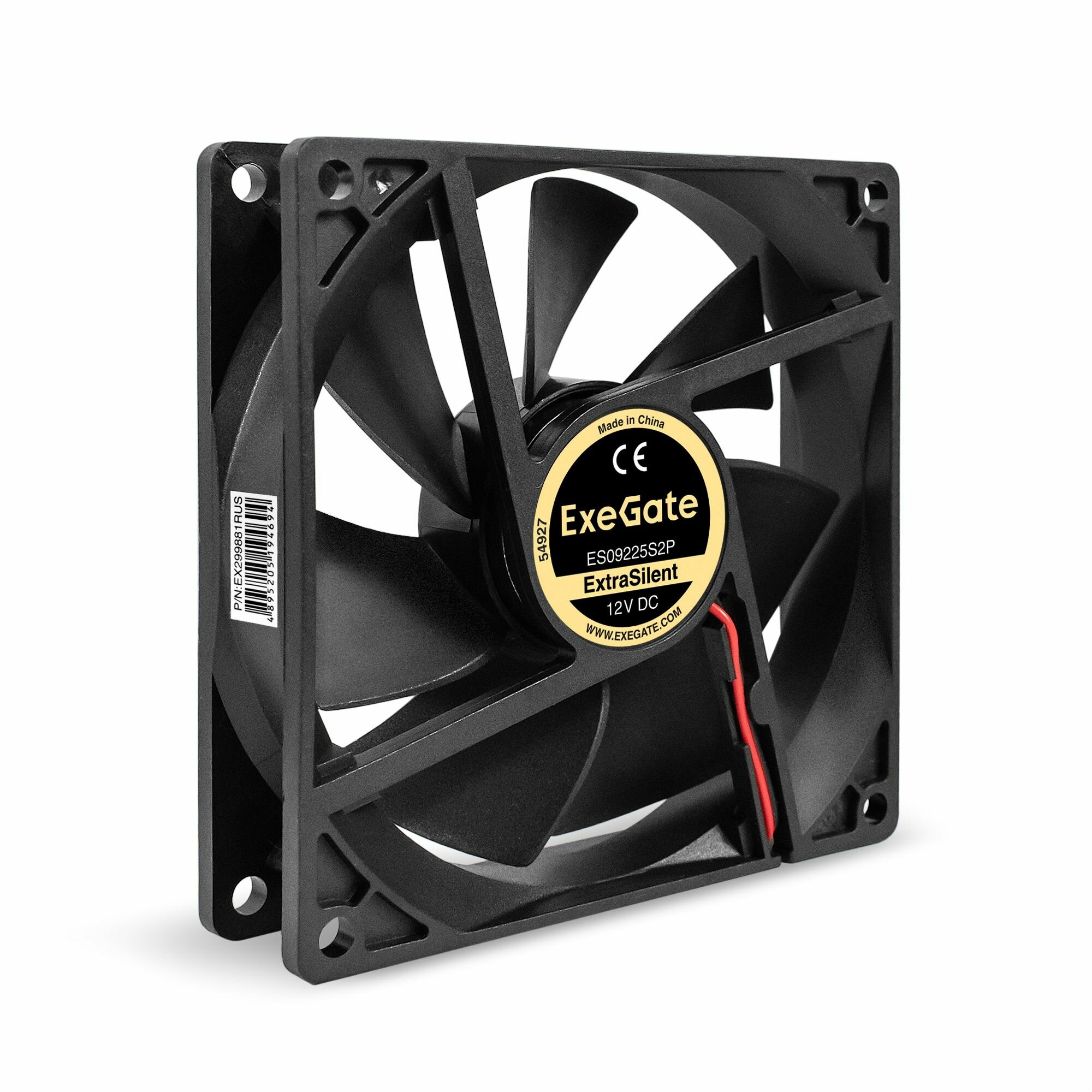 Вентилятор 12В DC ExeGate ExtraSilent ES09225S2P (92x92x25 мм, Sleeve bearing (подшипник скольжения), 2pin, 1800RPM, 21dBA) EX299881RUS