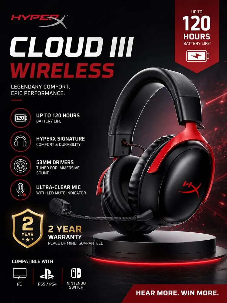 HyperX Наушники с микрофоном, Bluetooth, USB Type-C, черный матовый, малиновый
