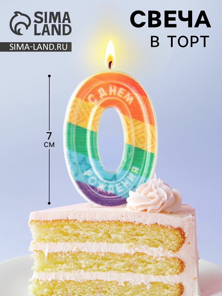 Свеча для торта, цифра 0 "С Днем рождения", 7x4.3 см, вид упаковки: блистер