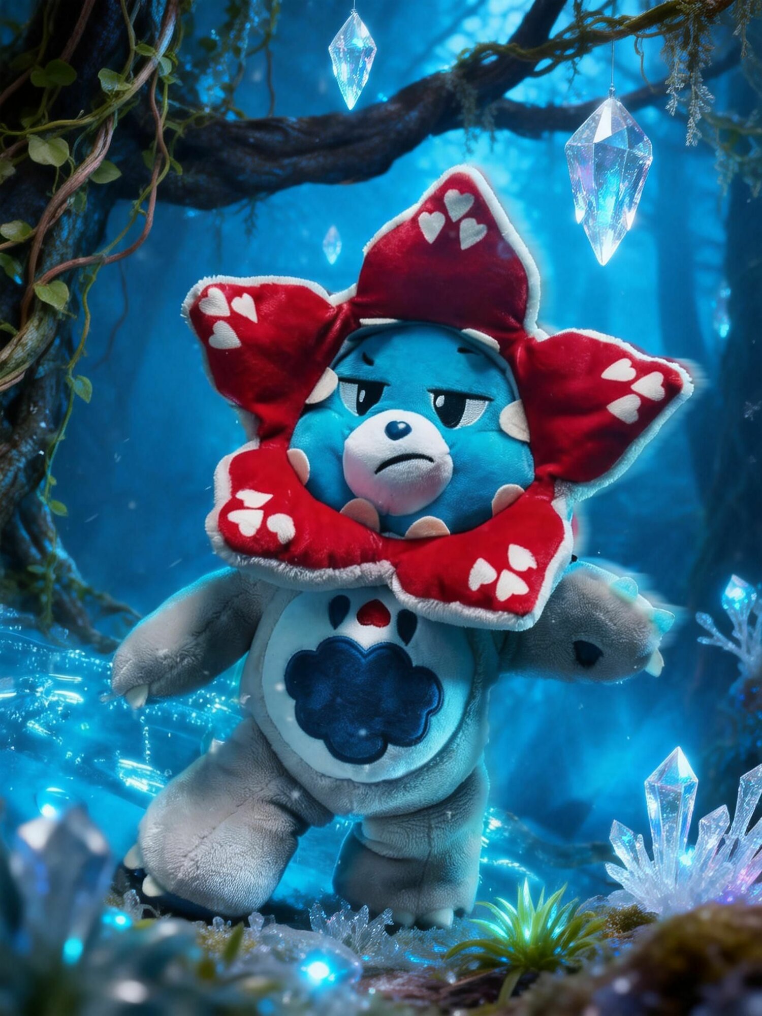 Плюшевая игрушка Care Bears x Stranger Things: Грампи Беар в образе Демогоргона, коллекционный кроссовер персонажей