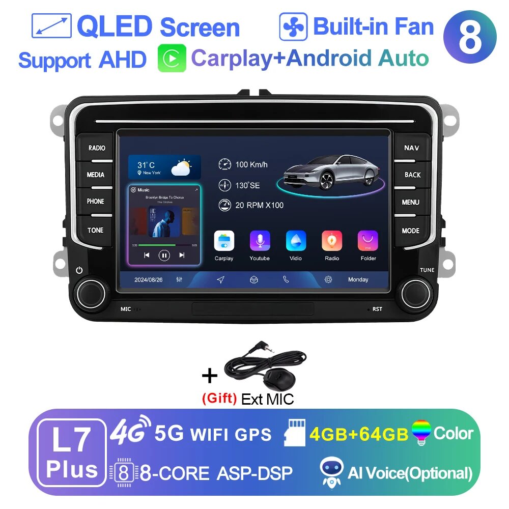 Автомагнитола LEHX Android 16 Octa Core с CarPlay, Wi-Fi, GPS для Volkswagen VW CC, Passat B7, Polo, Golf 5, 6, Jetta mk5, mk6