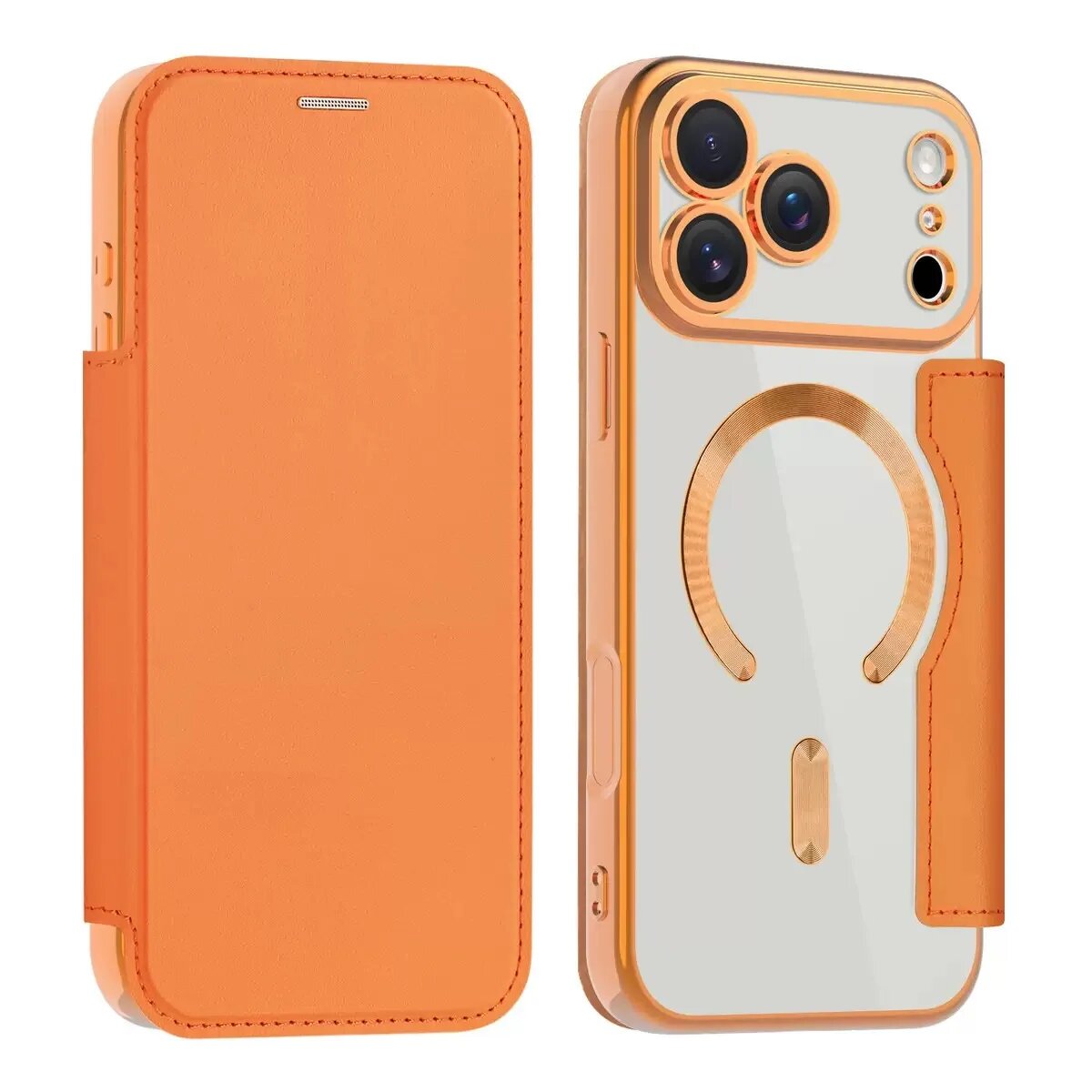 Роскошный кожаный чехол-флип с покрытием для iPhone 17 Pro, 16, 15, Оранжевый, orange, For iPhone 14
