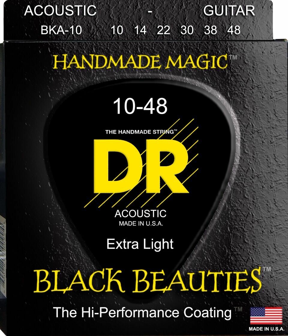 Струны ДЛя Акустической гитары Черные 10-48 DR BKA-10 Black Beauties