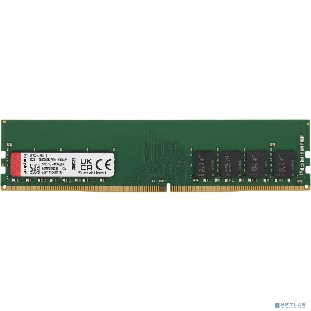 Kingston DDR4 DIMM 16GB KVR32N22S8/16 PC4-25600, 3200MHz, CL22