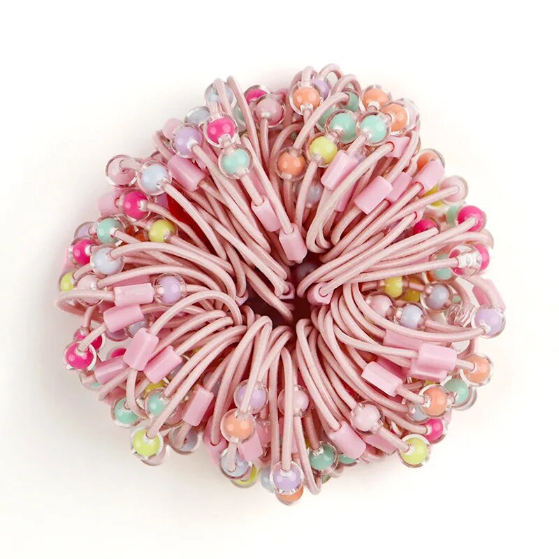 Резинки для волос с бусинами 50 шт. Розовый, Pink