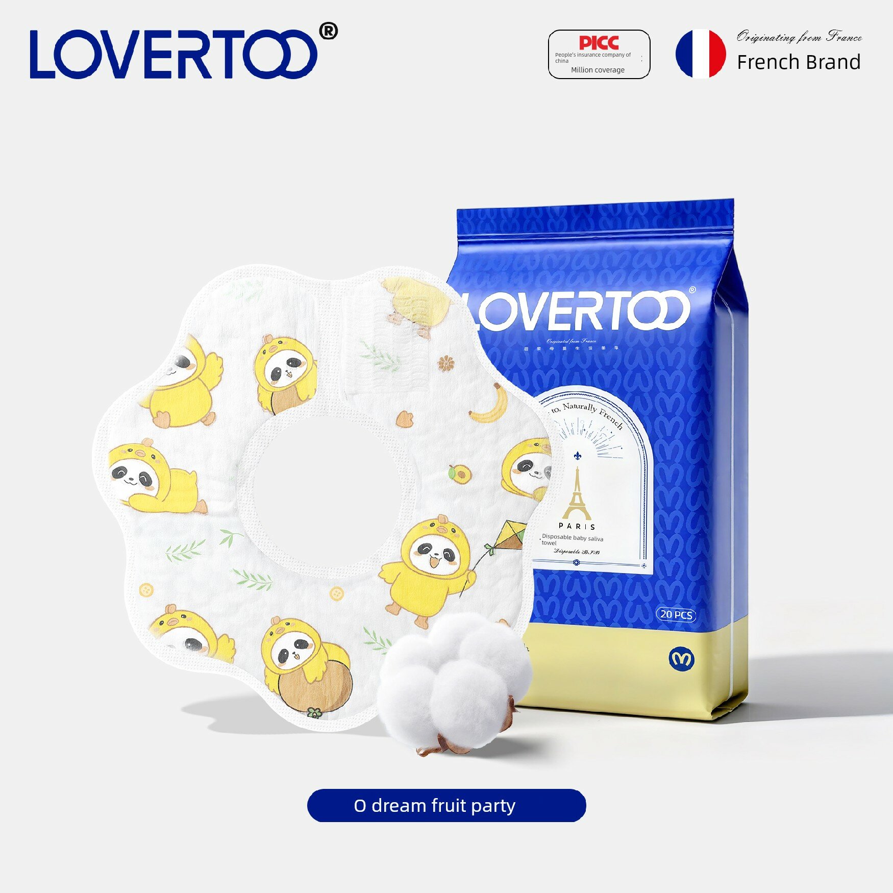 LOVERTOO Одноразовые детские бабки 20 шт с рисунком Фруктовая Праздник предотвращают покраснение