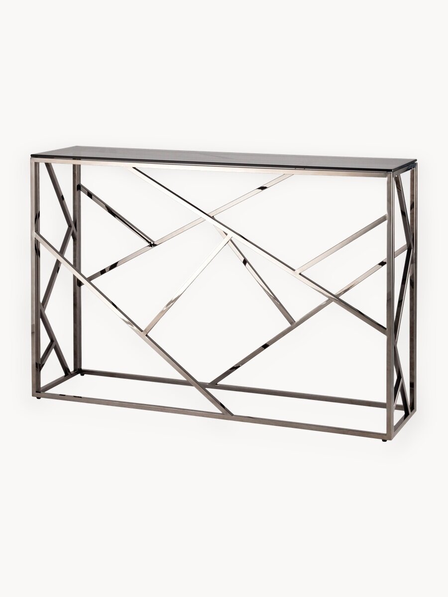 Консоль АРТ деко 115*30, прямоугольная, стекло smoke, сталь тёмный хром