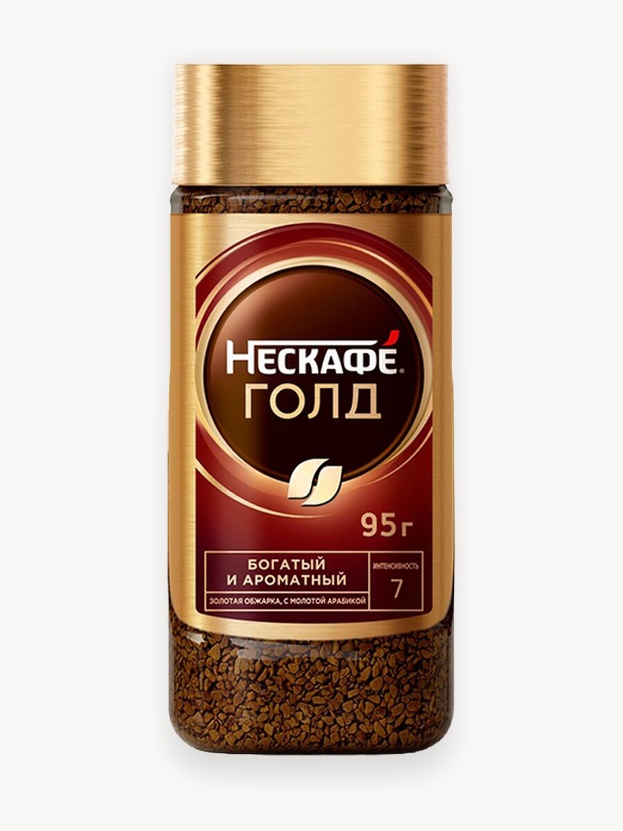 Кофе растворимый Nescafe Gold сублимированный с добавлением молотого, стеклянная банка, 95 г