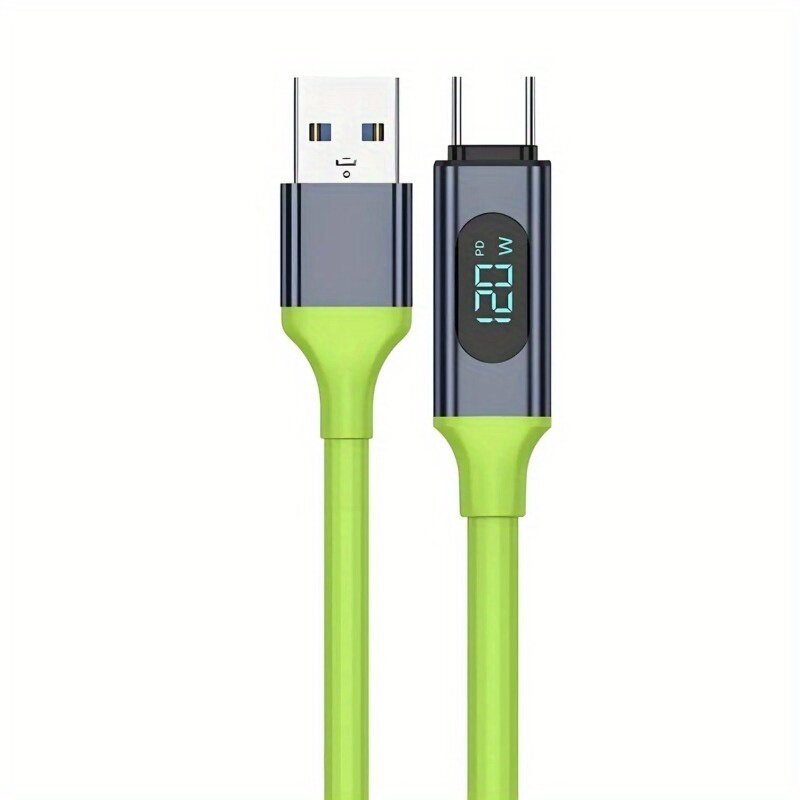 USB-C кабель для быстрой зарядки с поддержкой PD и светодиодным индикатором, зелёный