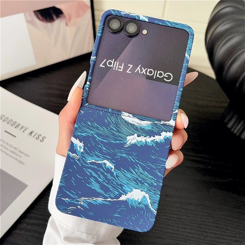Матовый Чехол С Узором «Океанские Волны» Для Samsung Galaxy Z Flip 8/7 Синий, Blue, Galaxy Z Flip 7