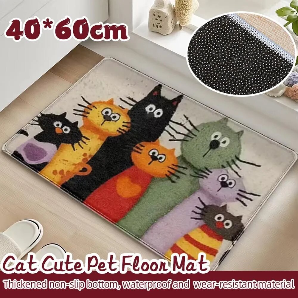 Мягкий коврик с рисунком кошек 40×60 см, противоскользящий впитывающий половик в прихожую