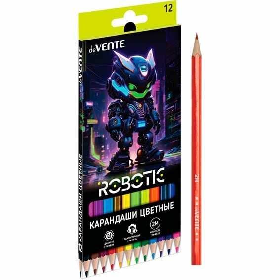 Цветные карандаши deVENTE "Robotic", 12 оттенков, шестигранные, 2М, диаметр грифеля 2,8 мм, в коробке