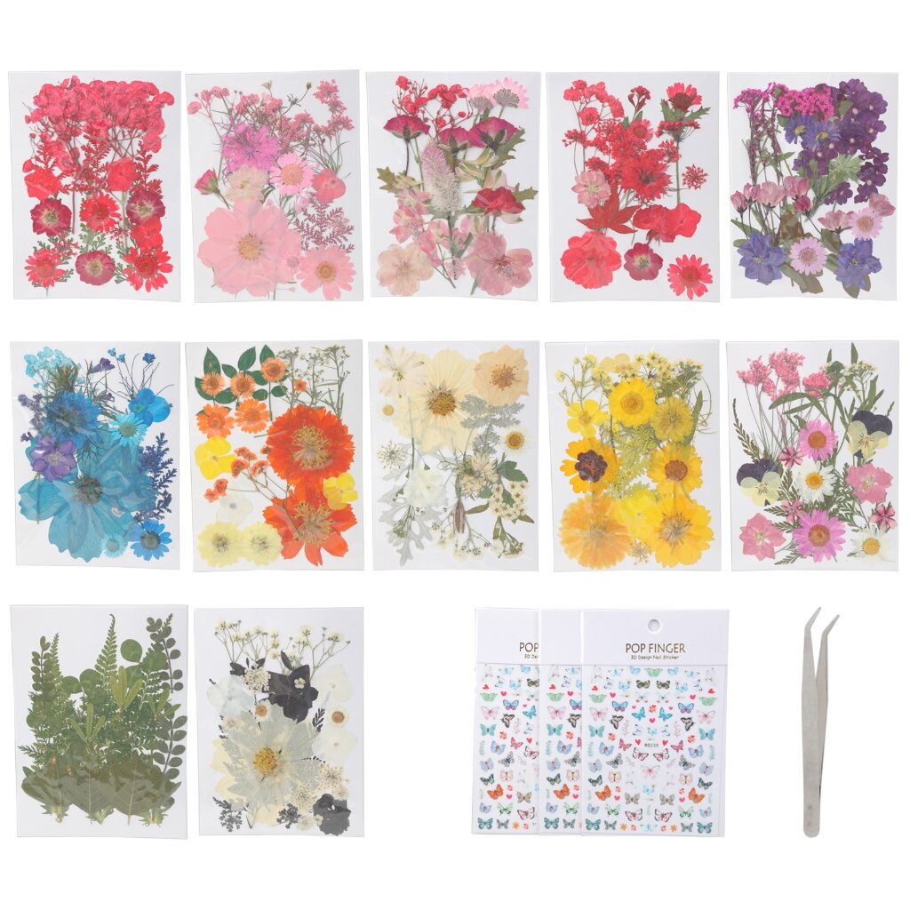 Набор из 495 засушенных цветов с наклейками бабочек для DIY